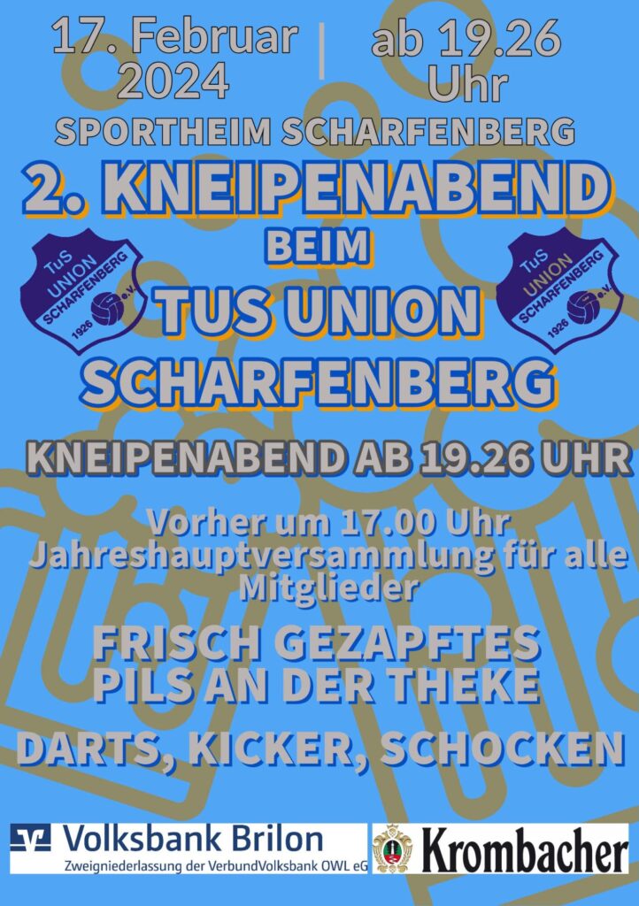 JHV des TuS Union Scharfenberg am 17.02.2024, anschließend Kneipenabend ...